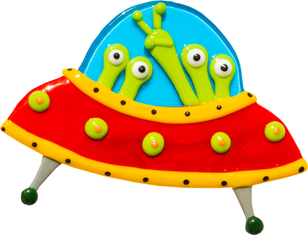 Alien Spaceship – Medium – Charlene Heilman Fused-Glass Art