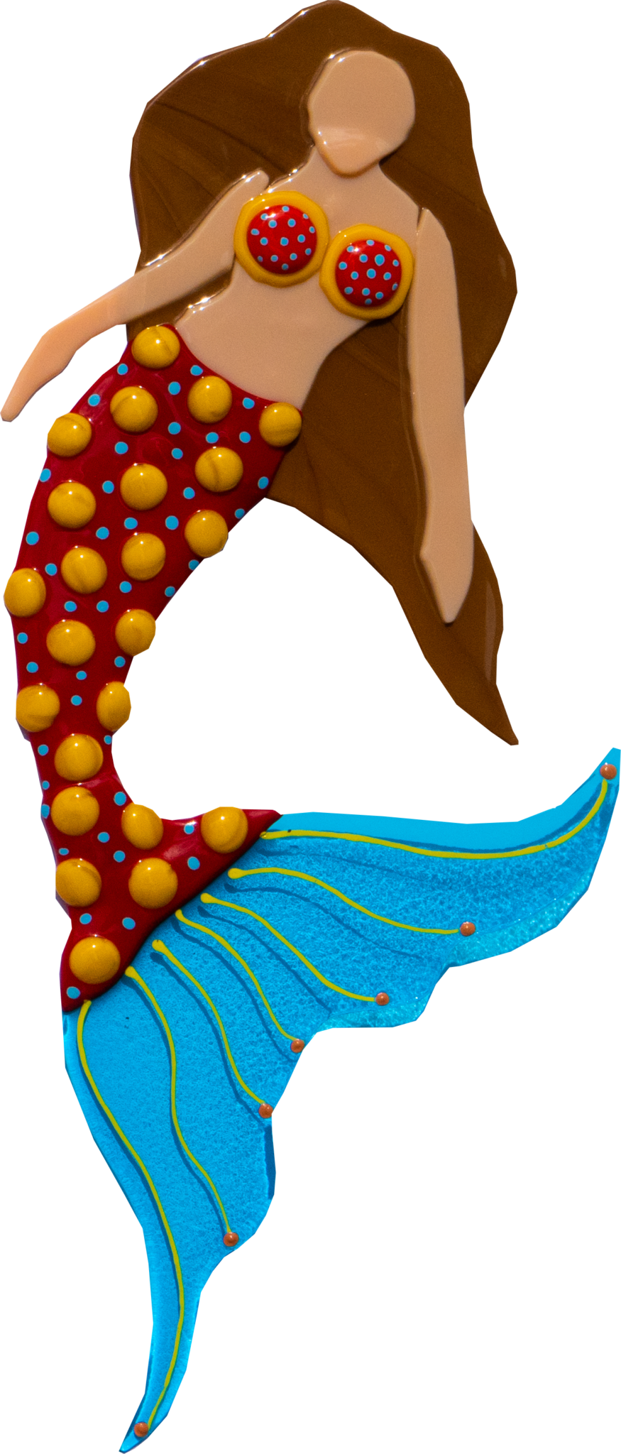 Mermaid – Large – Brown Hair/Red Tail – Charlene Heilman Fused-Glass Art